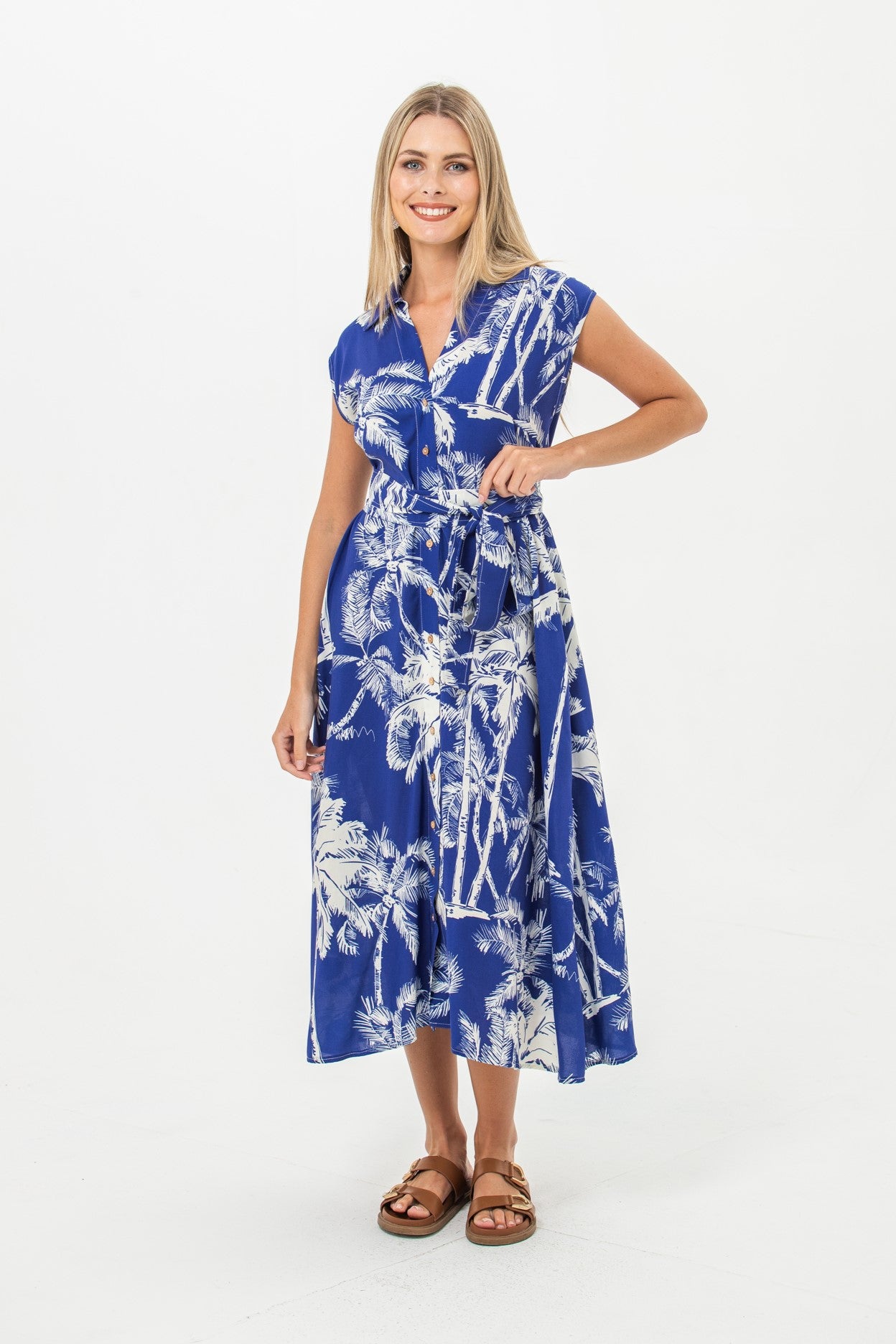 Cabo Dress - Blue and White Palms – Signature by Des